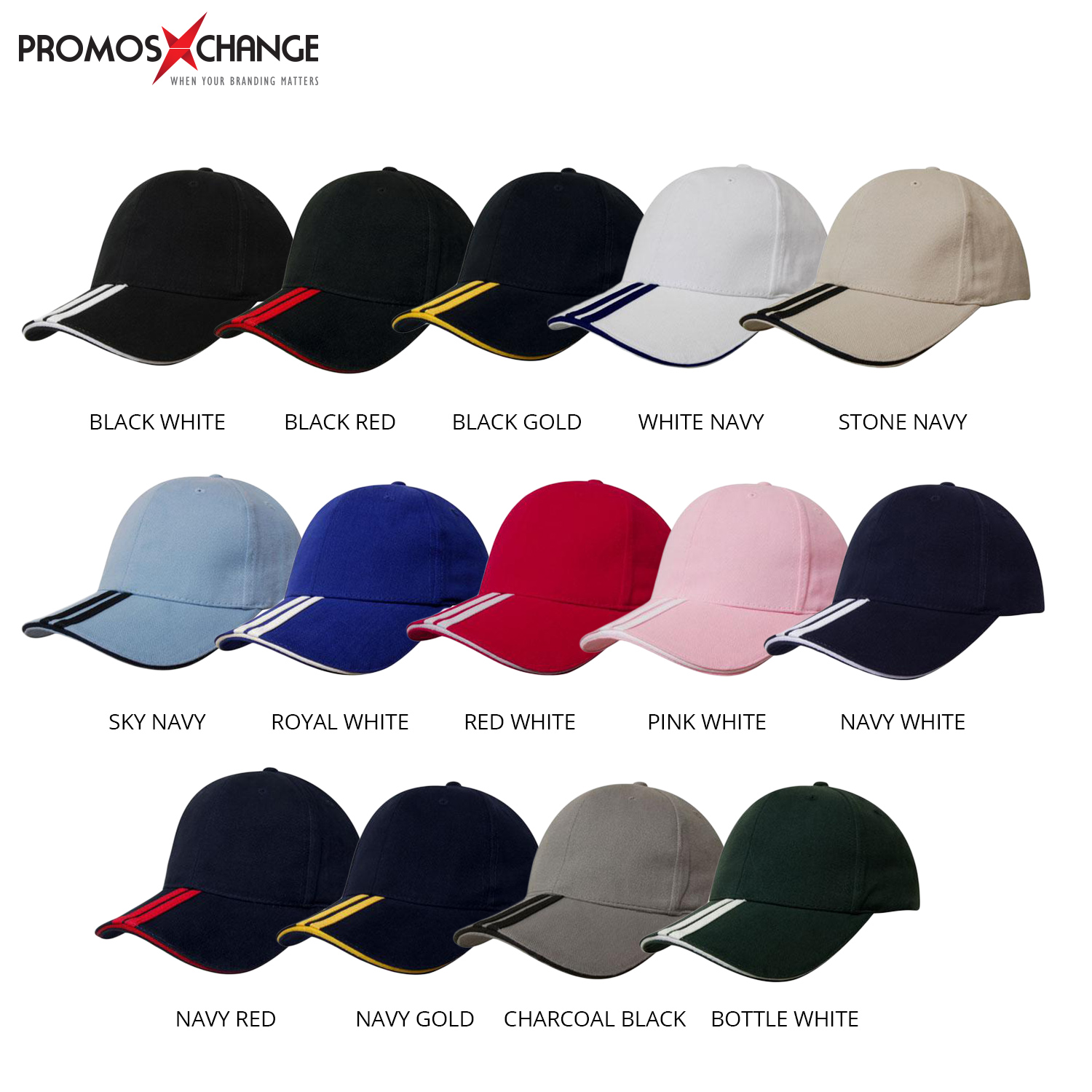 Heavy Brushed Cotton 6 Panel with Two Striped Peak - Promotional ...