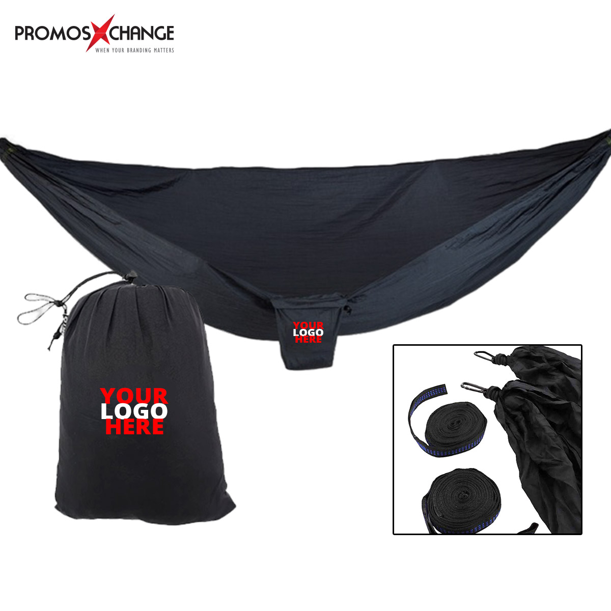 800g Black RPET (recycled plastic) heavy-duty hammock - Promotional ...